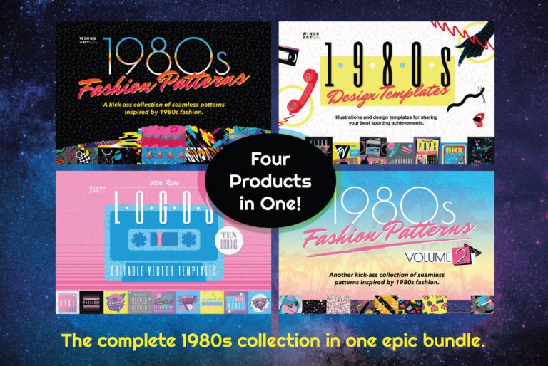 1980s Retro Graphics Bundle - Patterns, Logos & Poster Templates