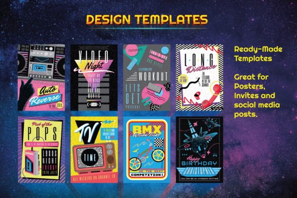 1980s Retro Graphics Bundle - Patterns, Logos & Poster Templates
