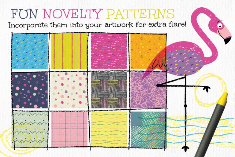 Crayon Textures and Brush Effects, plus Kids Patterns for Fabrics