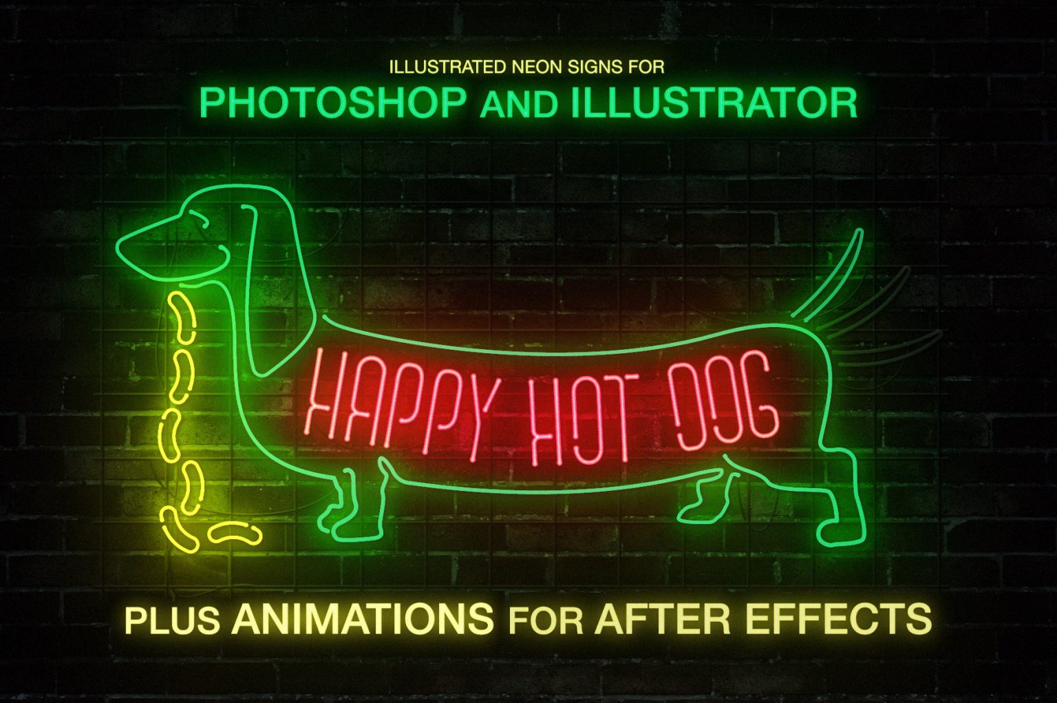 Retro Neon Sign Graphic Templates for Photoshop & After Effects