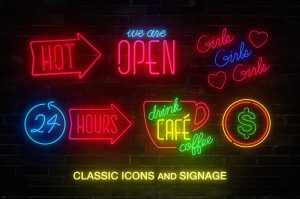 Retro Neon Sign Graphic Templates for Photoshop & After Effects